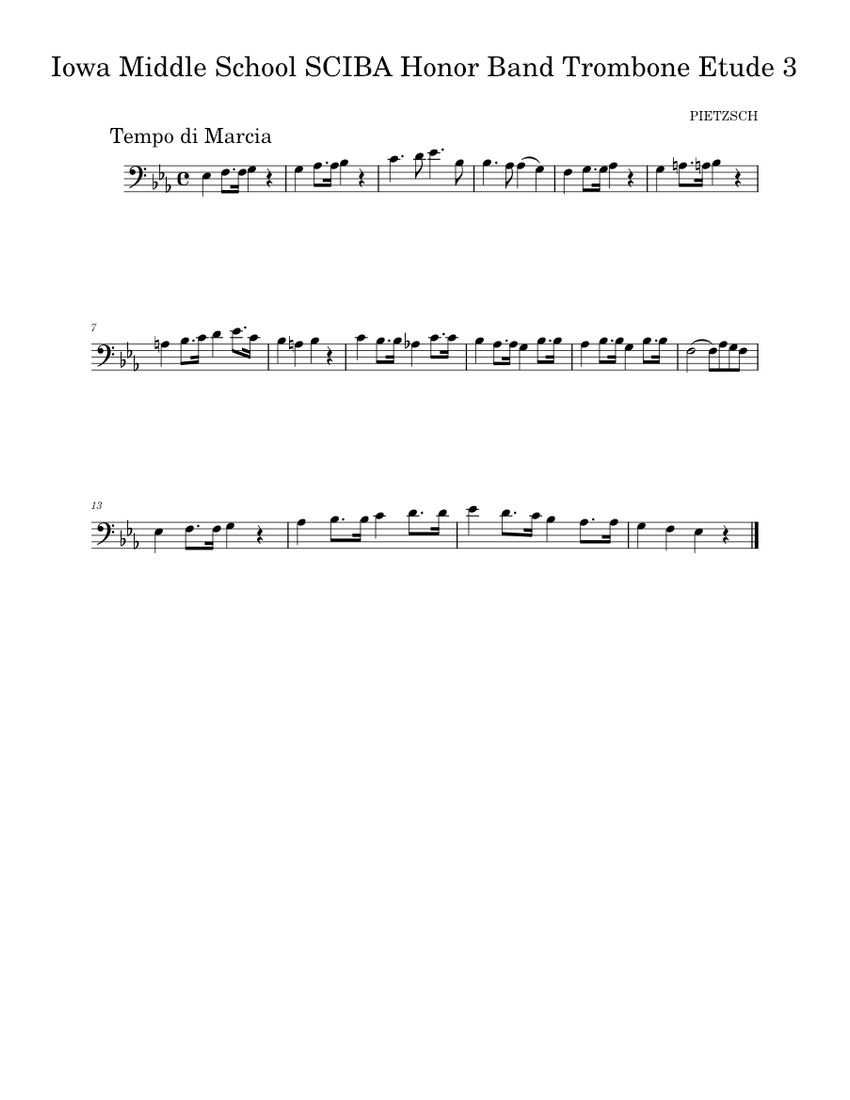 Iowa Middle School SCIBA Honor Band Trombone Etude 3 Sheet music for ...
