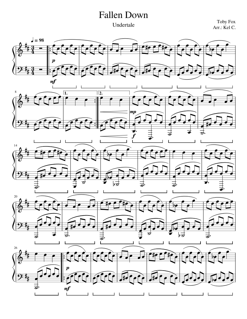 Fallen Down - Undertale Sheet music for Piano (Solo) Easy | Musescore.com