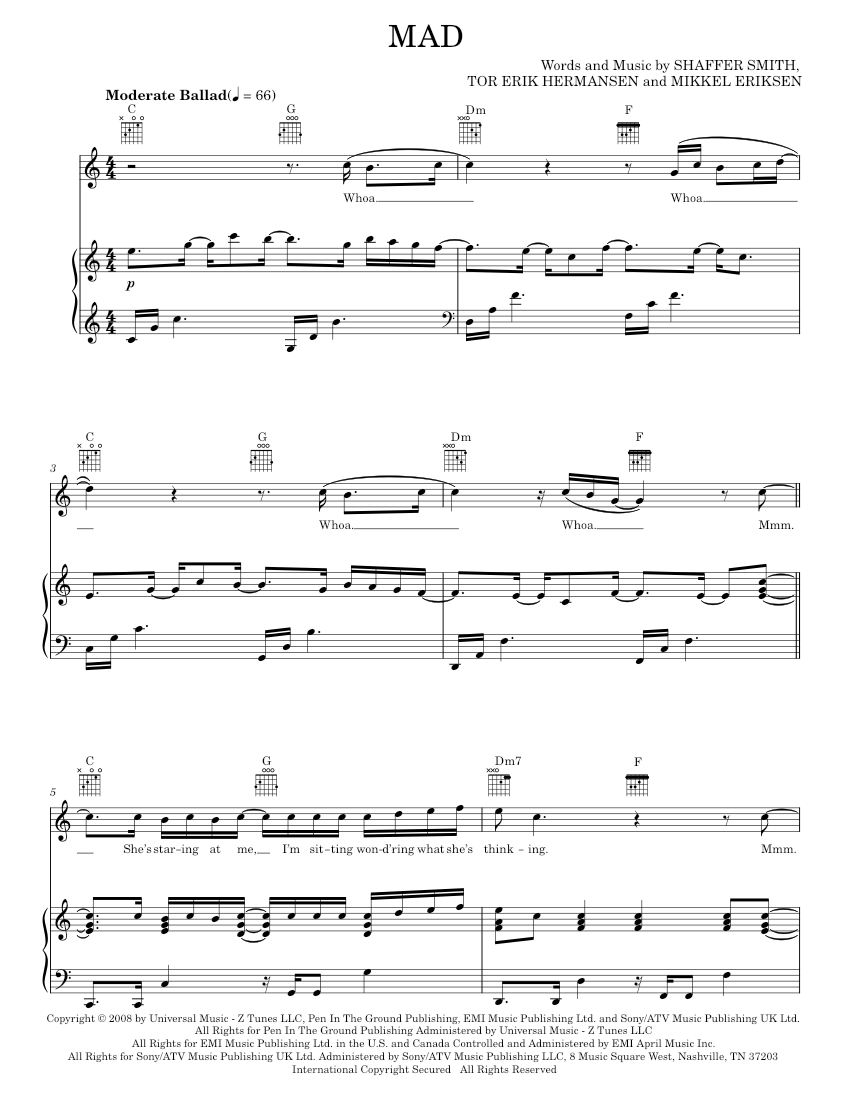 mad Sheet music for Piano, Vocals by Ne-Yo: Music Notes by MuseScore