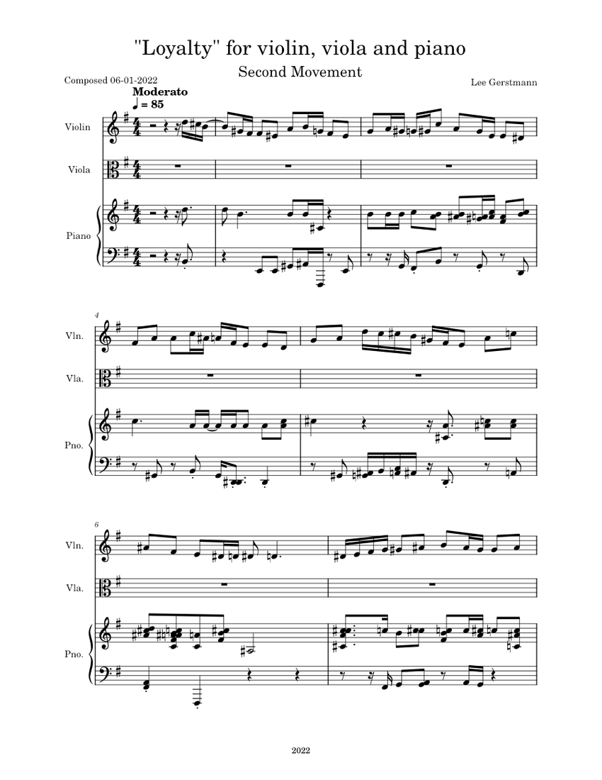 Loyalty for violin, viola and piano 2 Sheet music for Piano, Violin ...