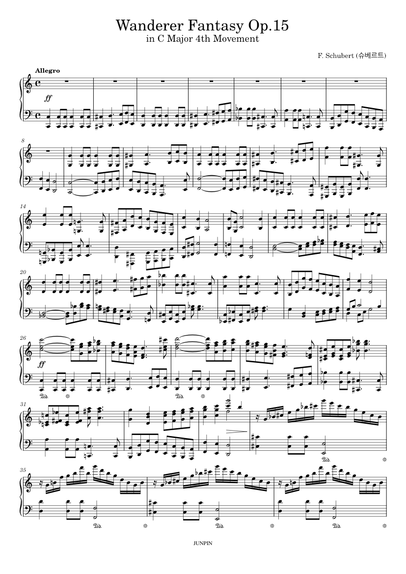 Wanderer Fantasy Op.15 in C Major 4th Movement - Schubert Sheet Music for Piano (Solo ...