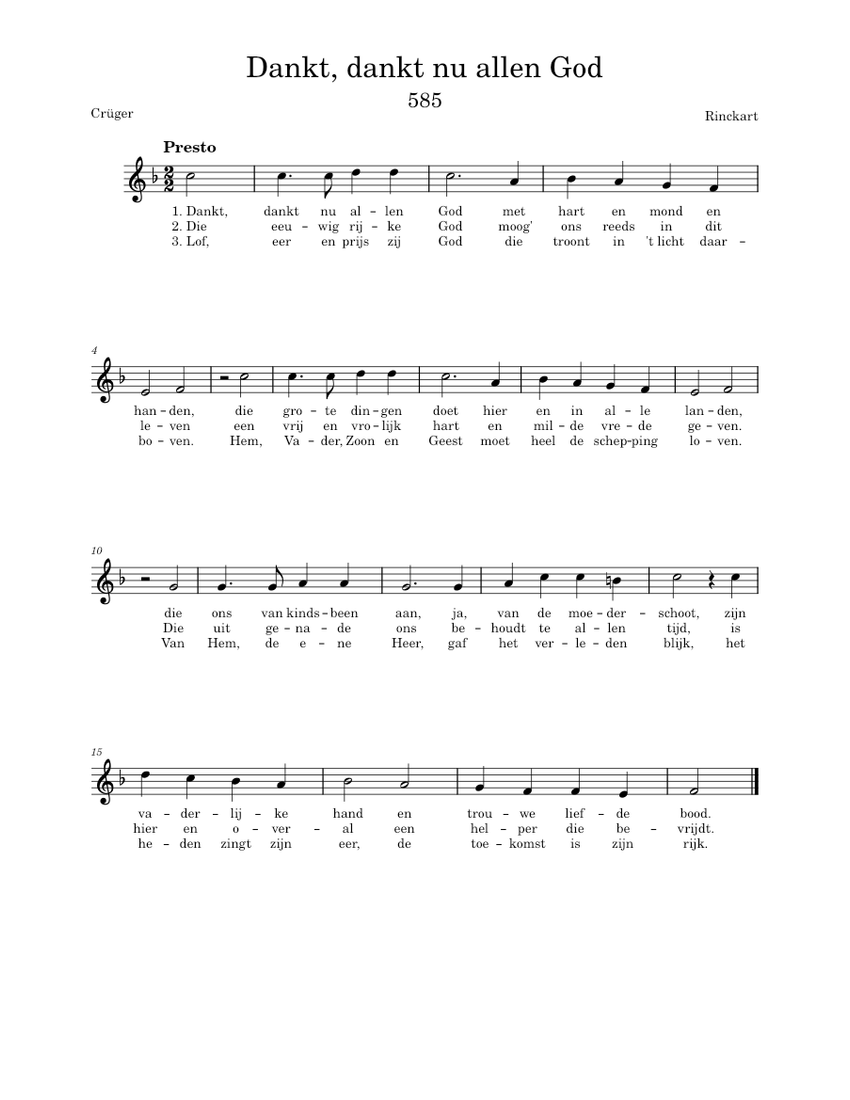 585 Dankt, dankt nu allen God Sheet music for Piano (Solo) | Musescore.com