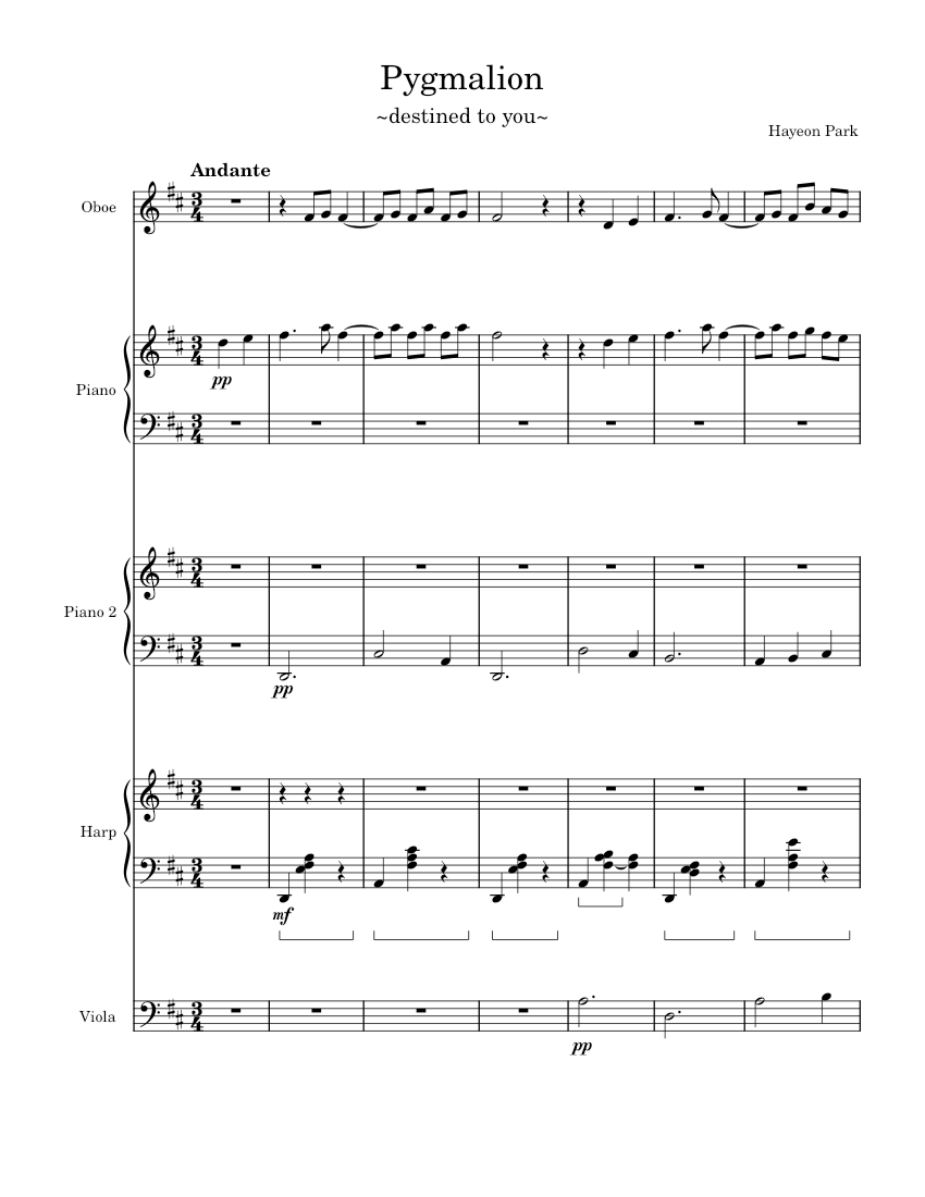 Pygmalion Sheet Music for Piano, Oboe, Viola, Harp (Piano Quintet ...