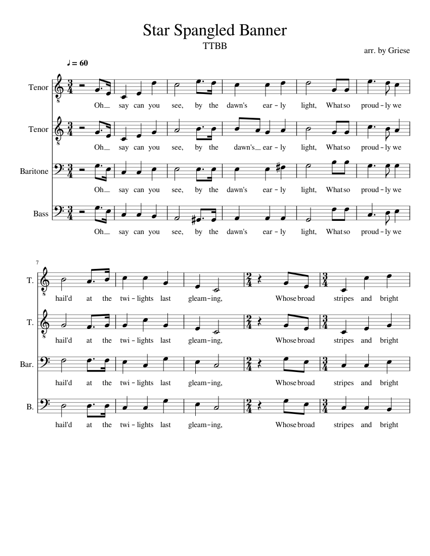 Star Spangled Banner Sheet music for Tenor, Bass voice, Baritone ...