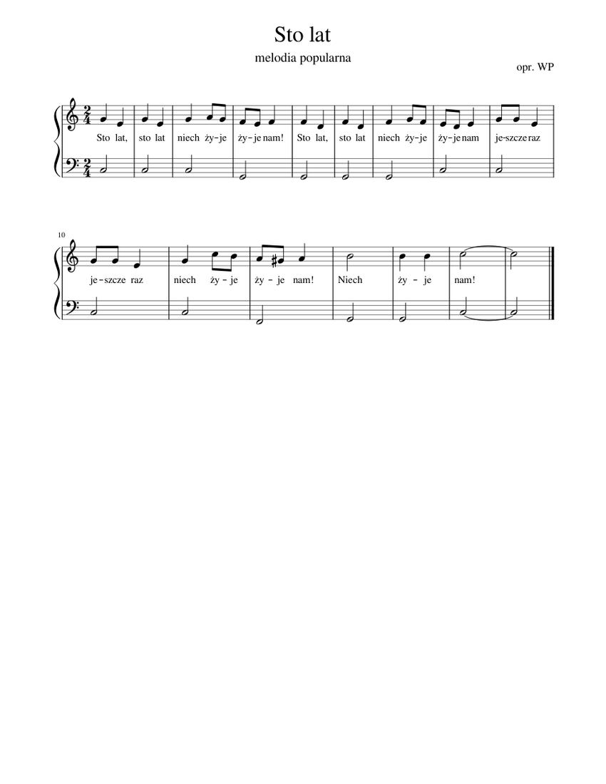 Sto lat (melodia popularna) Sheet music for Piano (Solo) Easy | Musescore.com