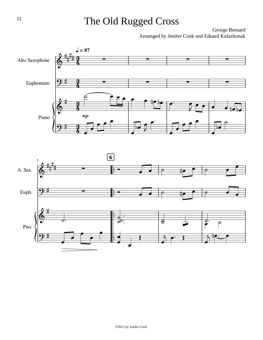 The Old Rugged Cross Sheet Music for Piano, Tuba, Saxophone alto (Mixed ...
