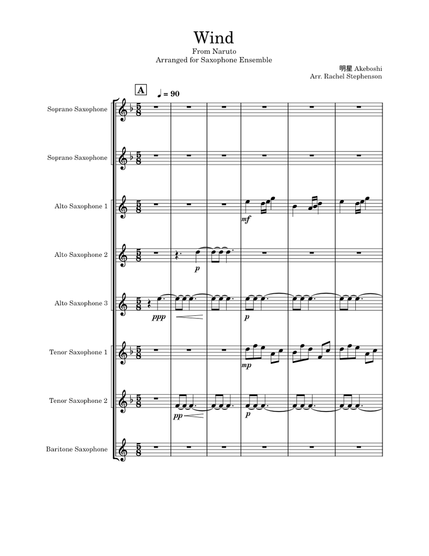 Wind by Akeboshi (from Naruto) - Sax Ensemble Sheet music for Saxophone ...
