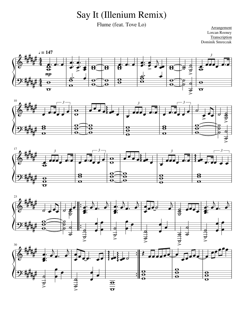 Say It (Illenium Remix) - Flume (feat. Tove Lo) Sheet music for Piano ...