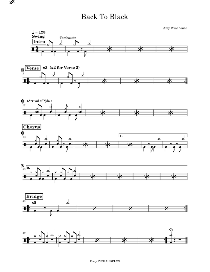 Back To Black - Amy Winehouse Sheet music for Drum group (Solo ...