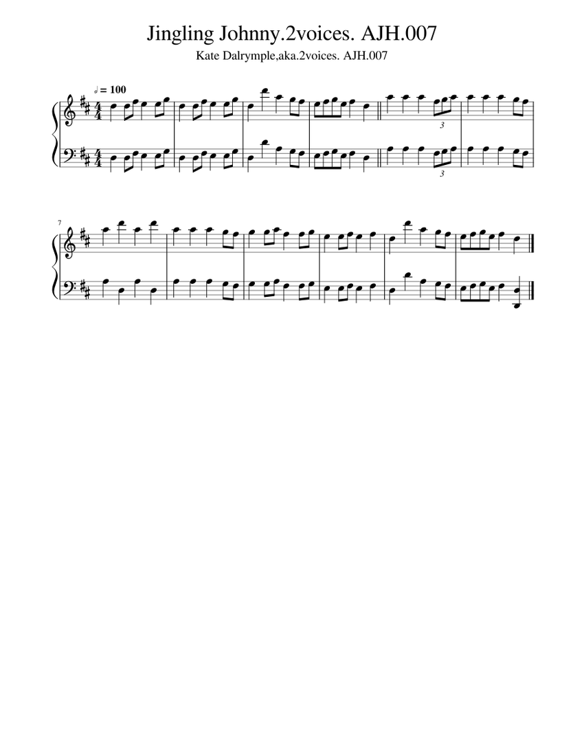 Jingling Johnny.2voices. AJH.007 Sheet music for Piano (Piano Duo ...