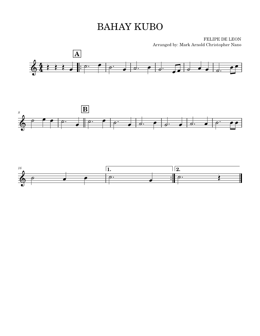Bahay kubo – Misc Traditional Bahay Kubo Sheet music for Glockenspiel ...