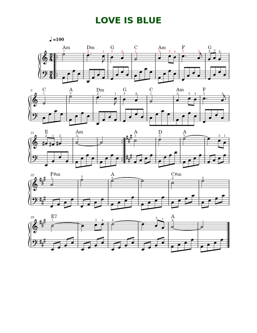 Love is blue – luunguyen Sheet music for Piano (Solo) Easy | Musescore.com