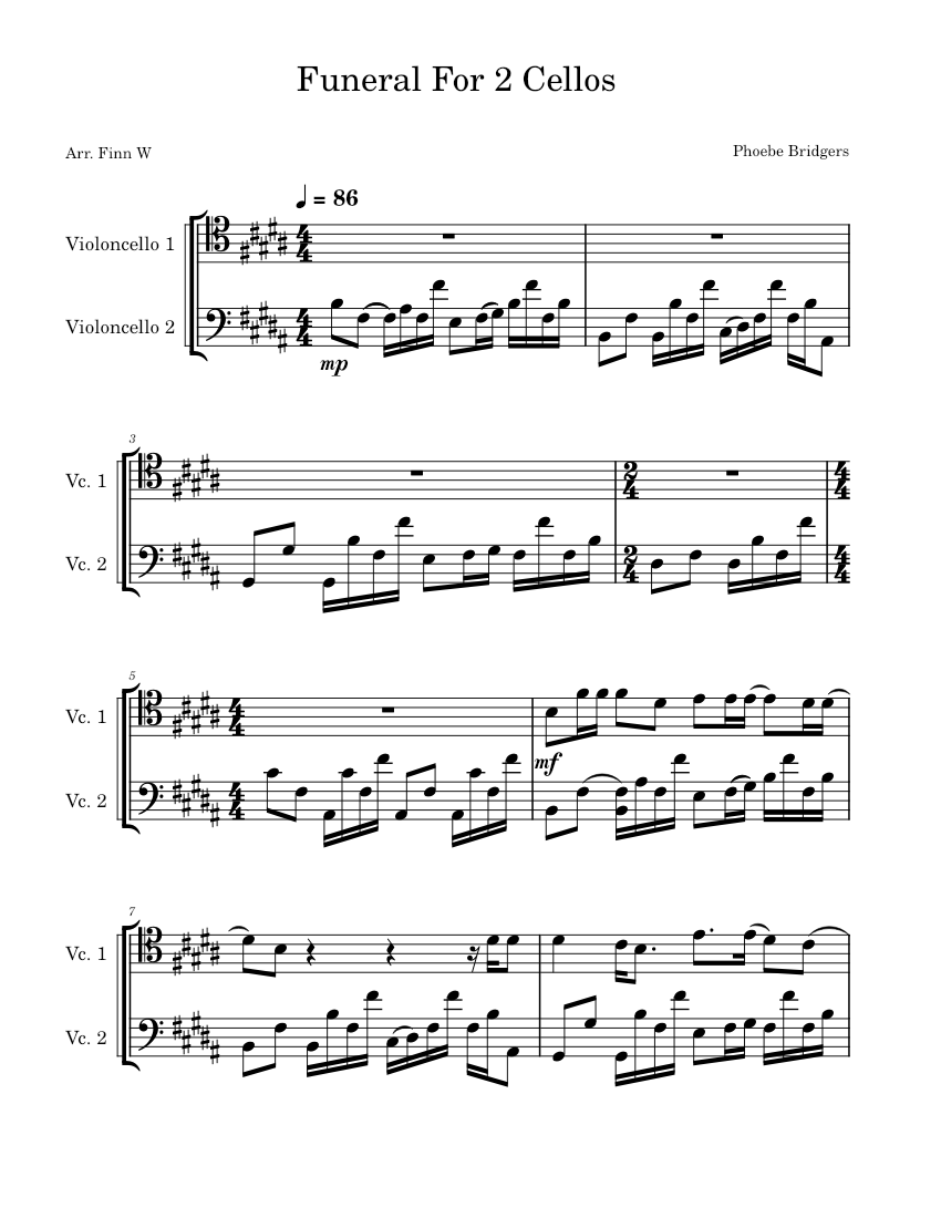 Funeral – Phoebe Bridgers Sheet music for Cello (String Duet) | Musescore.com