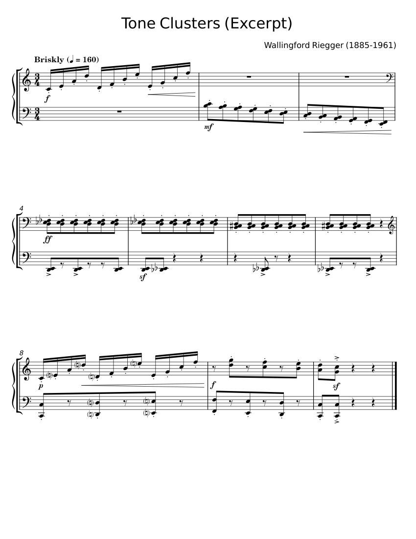 Tone Clusters – Wallingford Riegger Sheet music for Piano (Solo ...