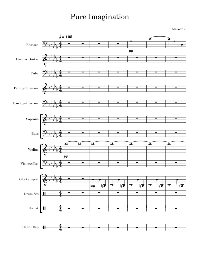 Pure Imagination – Maroon 5 . Sheet music for Tuba, Bassoon ...