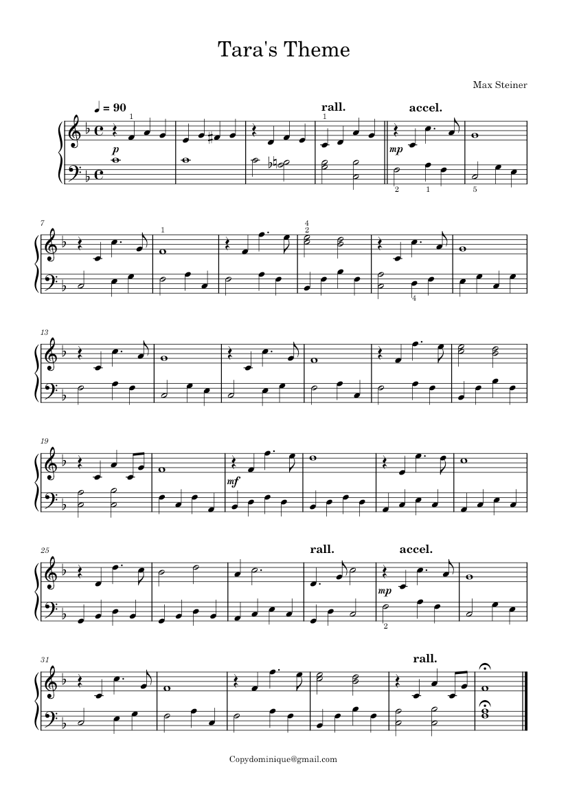 Tara's Theme – Mack Discant, Max Steiner, Percy Faith Tara's Theme - Max Steiner Sheet Music for ...