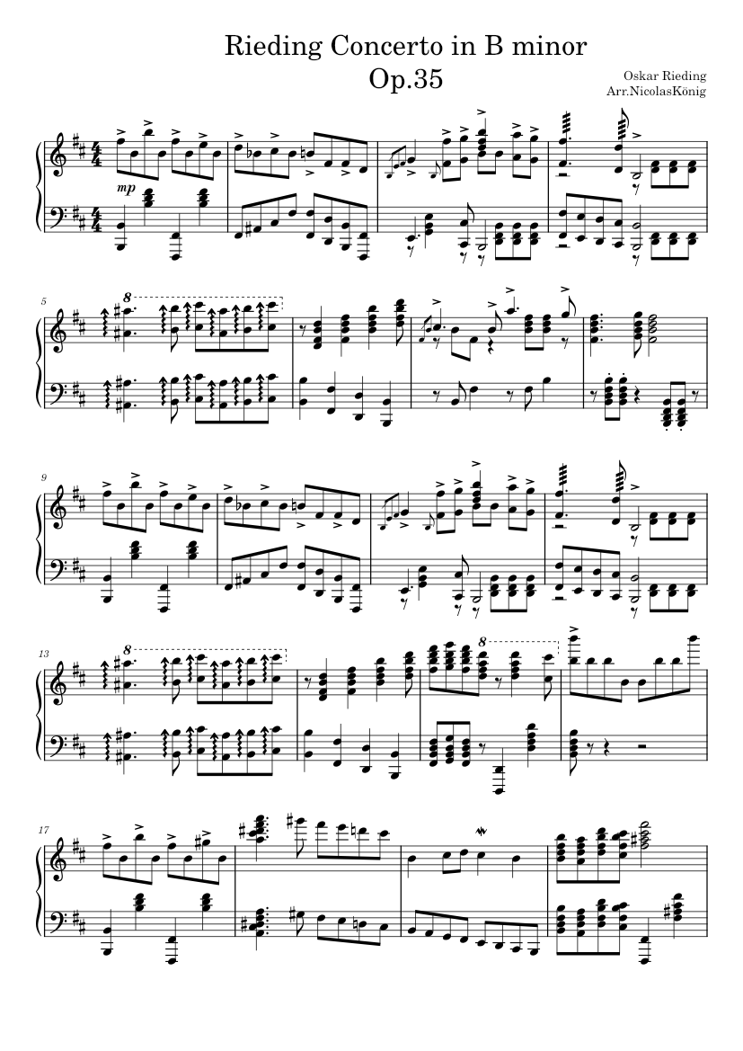 Violin Concerto in B minor Op.35 No.1 – Oskar Rieding Piano Arrangement ...