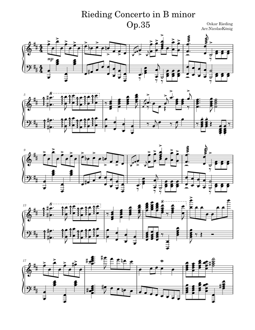 Violin Concerto in B minor Op.35 No.1 – Oskar Rieding Piano Arrangement ...
