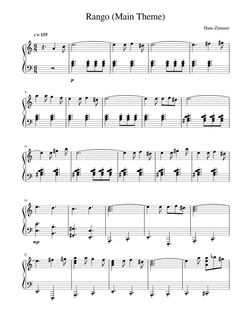 Hans Zimmer - Rango Suite (Piano) Sheet music for Piano (Solo ...