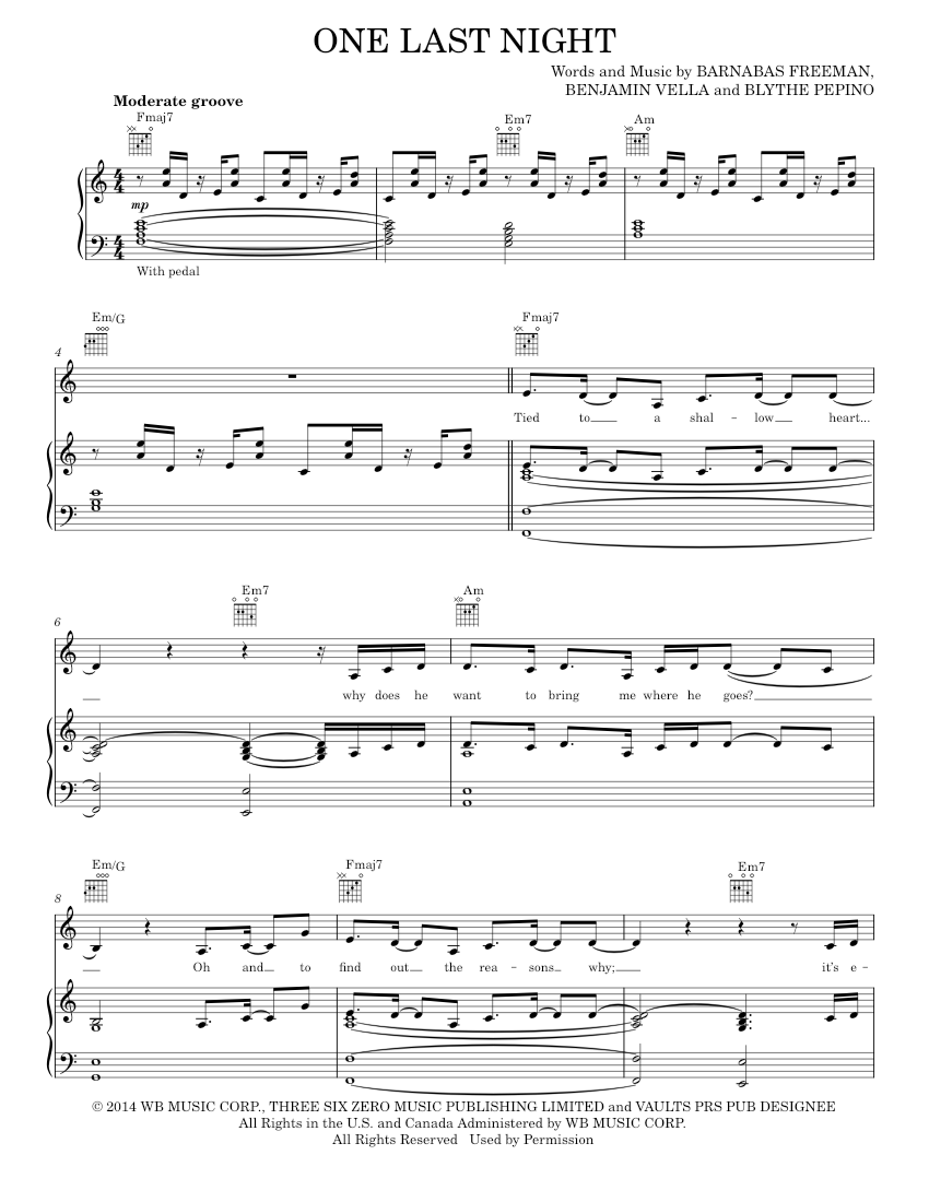Play Official version of One last night sheet music by Vaults for Piano ...