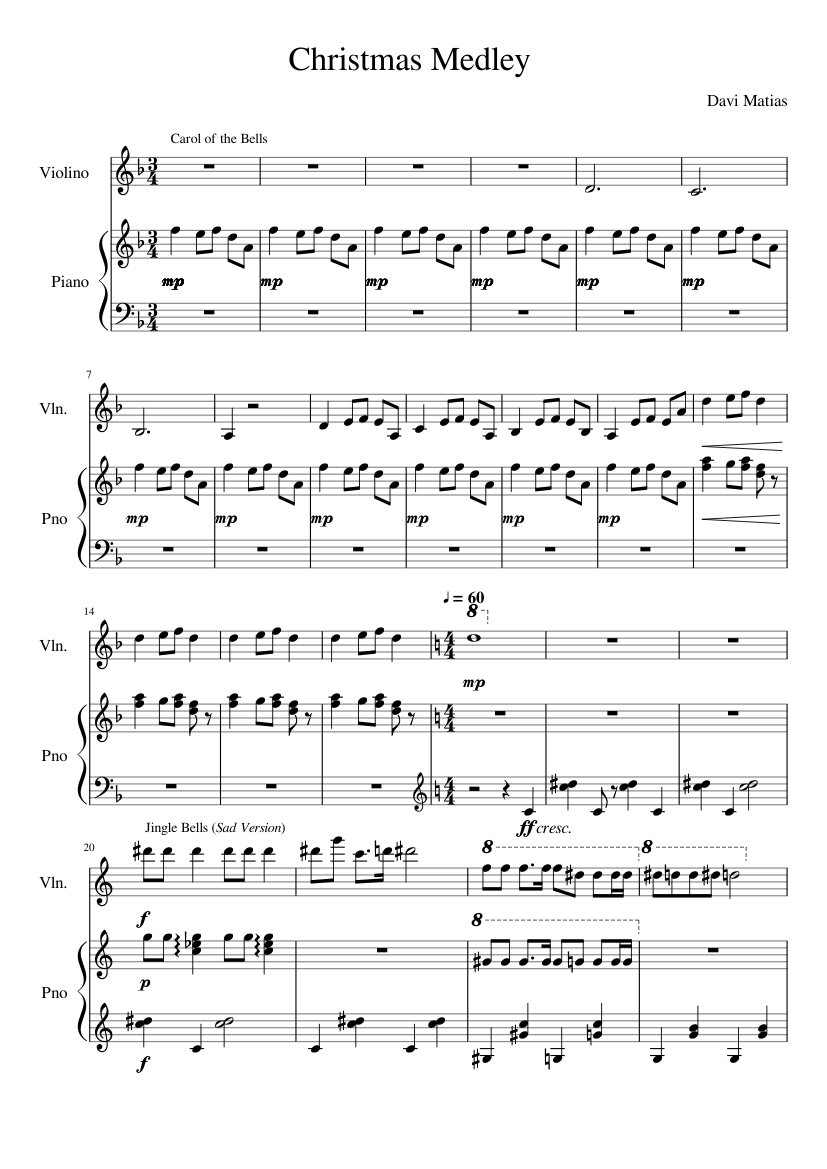 Christmas Medley Sheet Music for Piano, Violin (Mixed Duet) | MuseScore.com