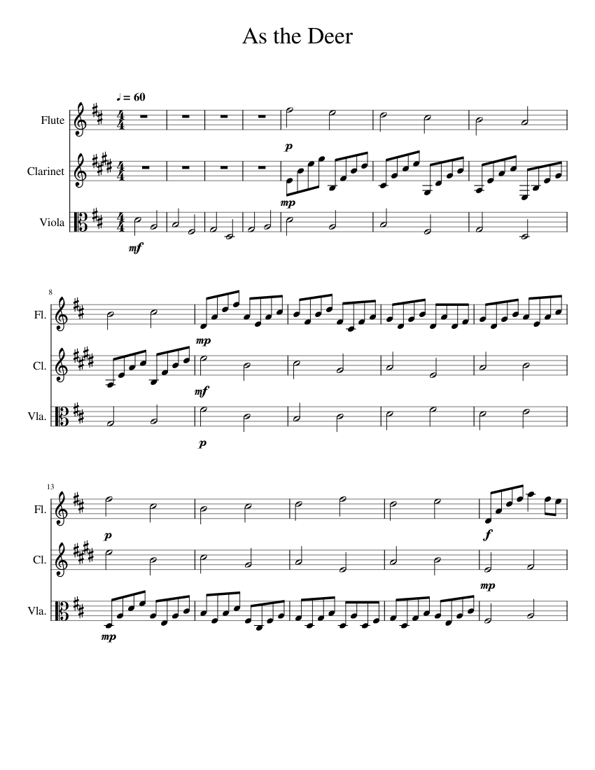 As the Deer Sheet music for Flute, Viola, Clarinet other (Mixed Trio ...