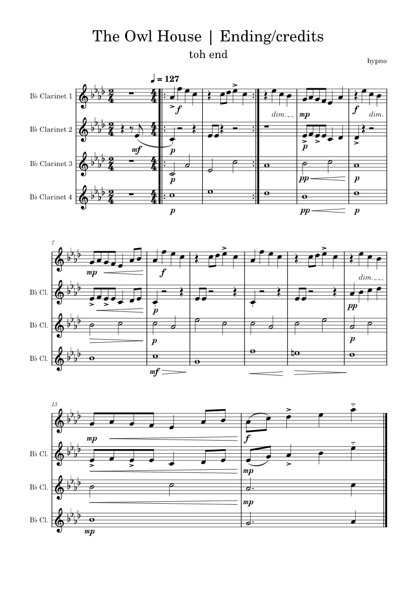 The Owl House | Ending/Credits Sheet music for Clarinet in b-flat ...