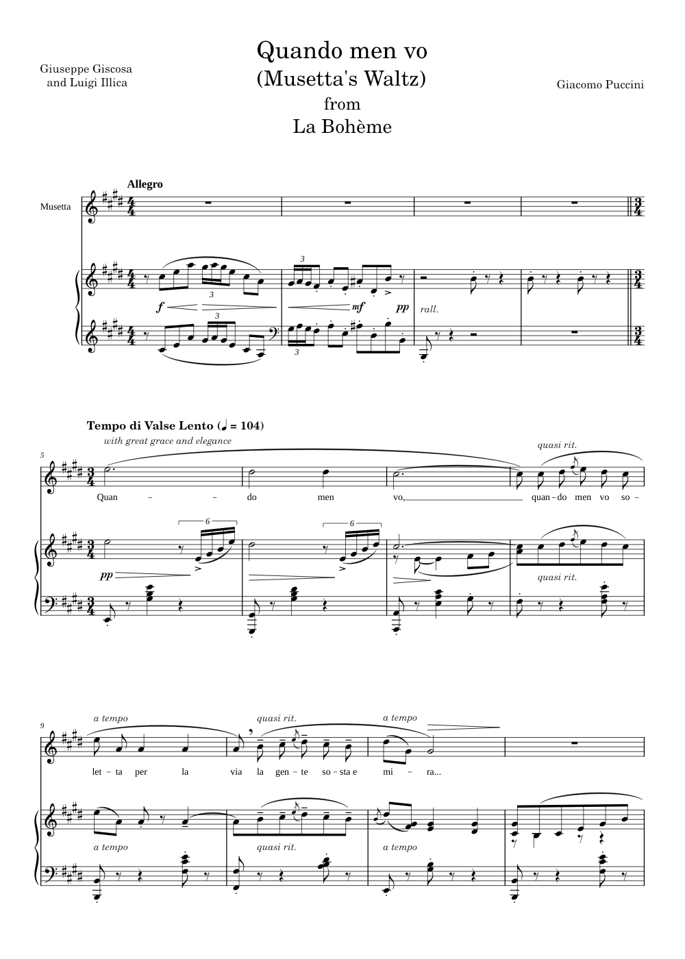 Quando men vo from La Bohème Sheet Music for Piano, Oboe (Solo ...