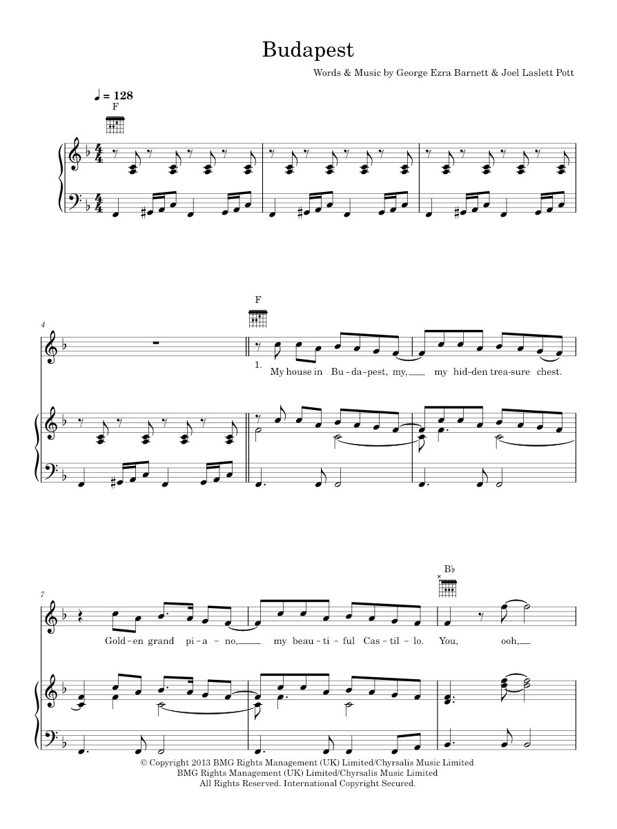 budapest Sheet music for Piano, Vocals by George Ezra: Music Notes by ...