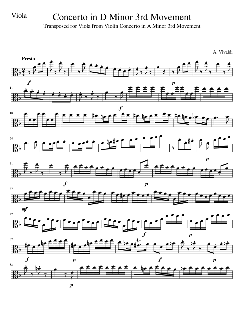 Viola Concert in D Minor For VIOLA Sheet music for Violin (Solo ...