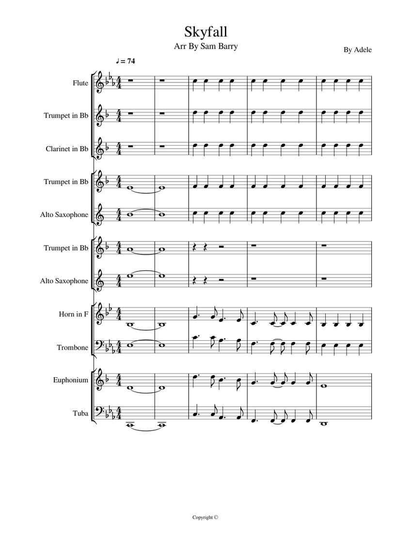 Skyfall Sheet music for Trombone, Tuba, Flute (Mixed Trio) | Musescore.com