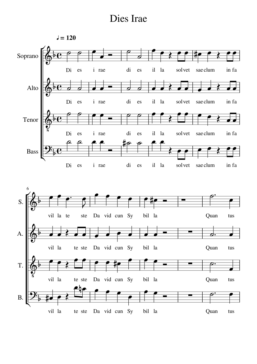 Dies Irae Sheet music for Soprano, Alto, Tenor, Bass voice (Choral ...