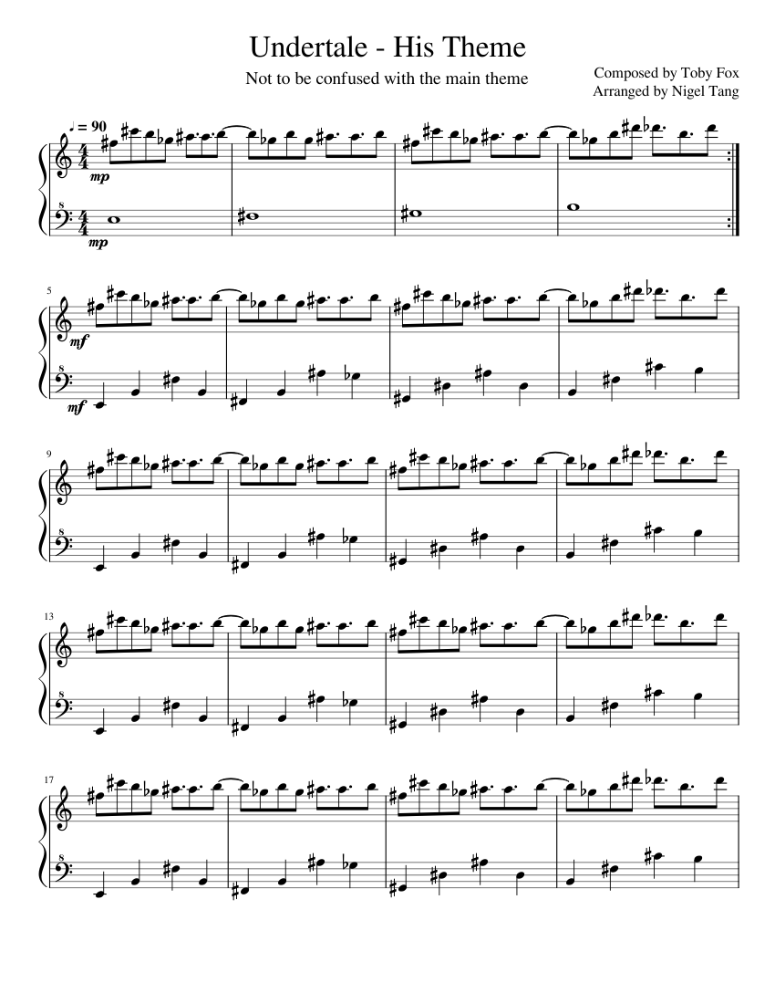 Undertale - His Theme Sheet music for Piano (Solo) Easy | Musescore.com