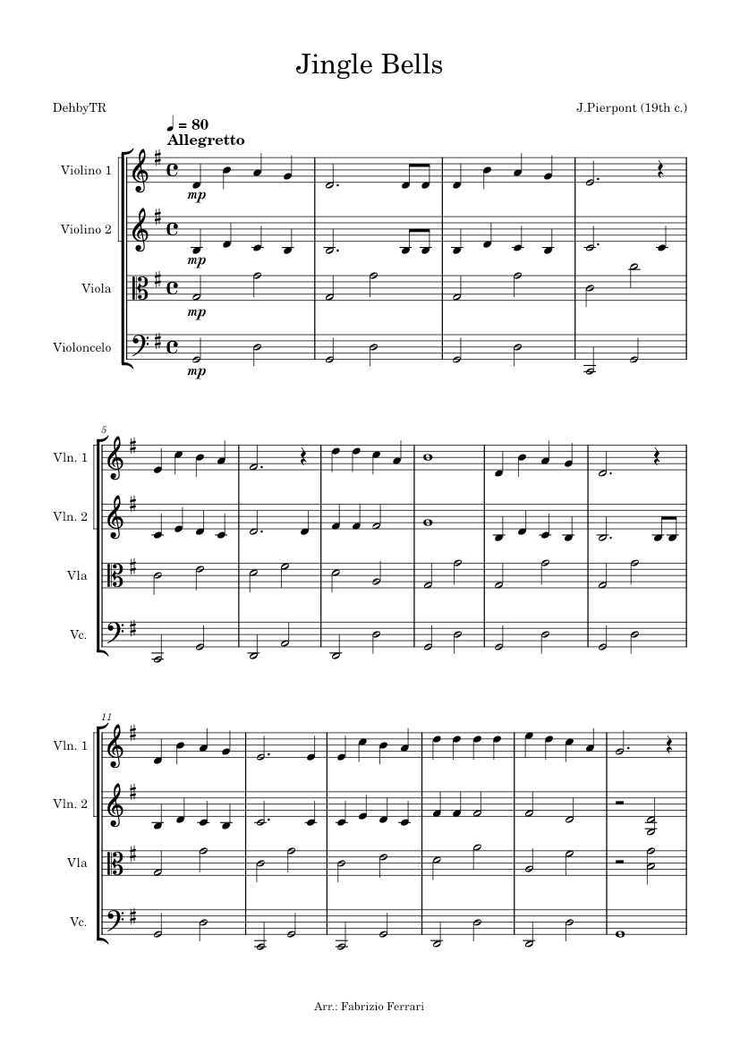 Jingle Bells – James Pierpont Sheet music for Violin, Viola, Cello ...
