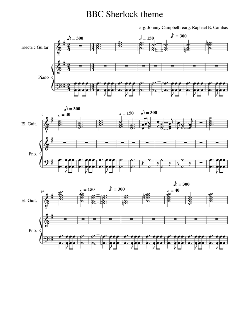 BBC Sherlock Theme Sheet music for Piano, Guitar (Solo) | Musescore.com