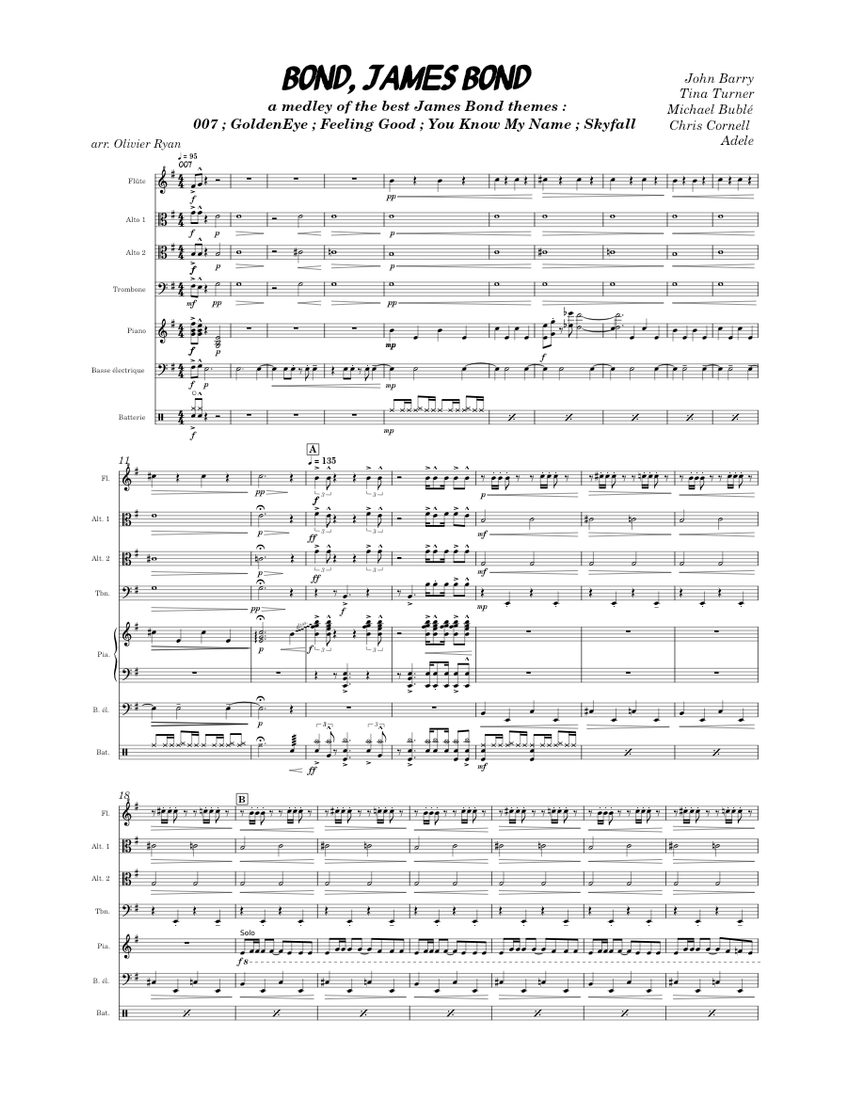 BOND, JAMES BOND Sheet music for Piano, Trombone, Tambourine, Flute ...