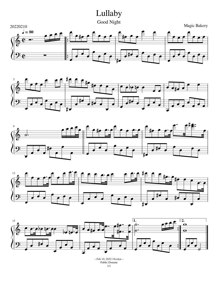 Lullaby 20220210 Sheet music for Piano (Solo) | Musescore.com