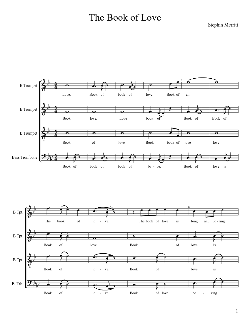 The book of love Sheet music for Cornet, Trombone bass (Mixed Quartet ...