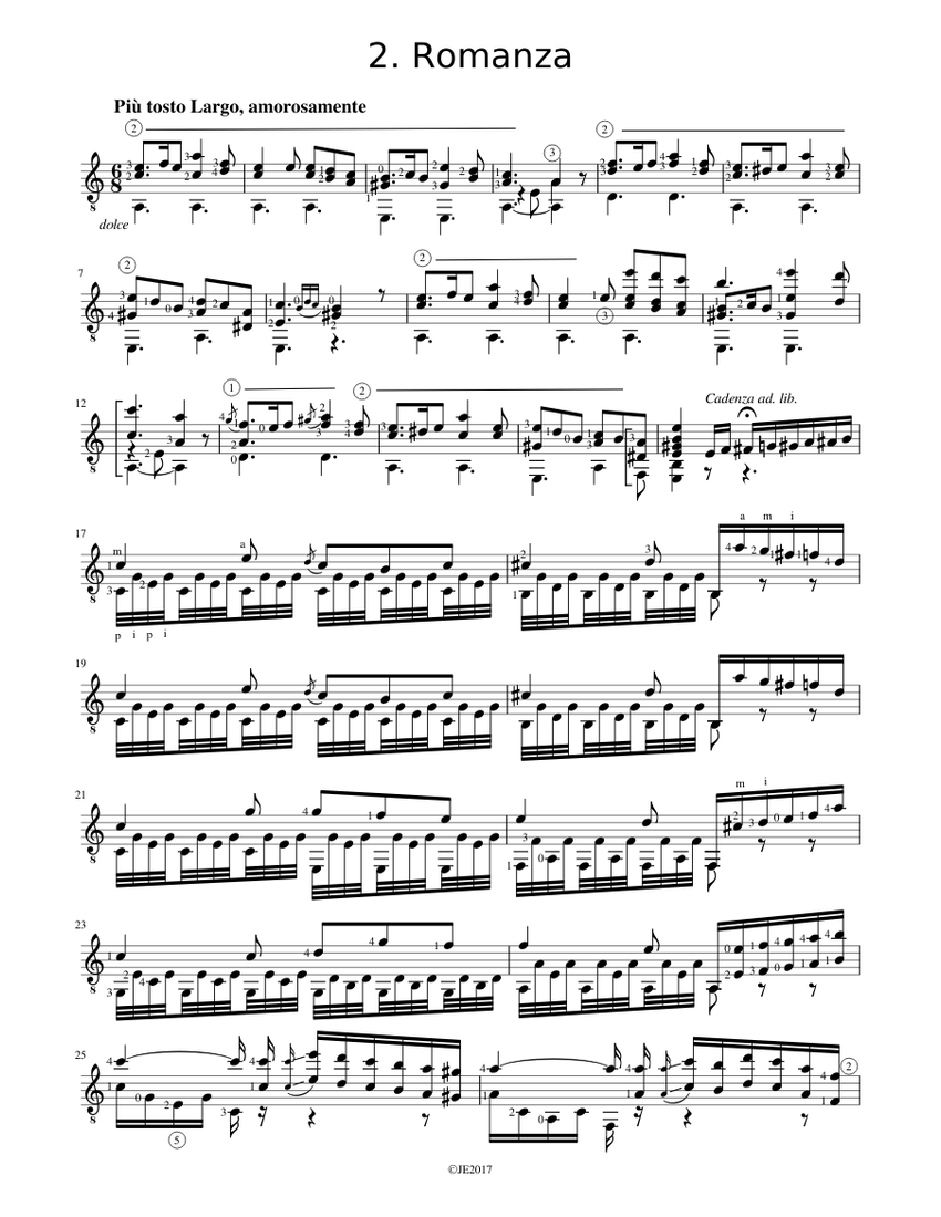 Paganini Grande Sonata M.S.3 Romanza REVISED Sheet music for Guitar ...
