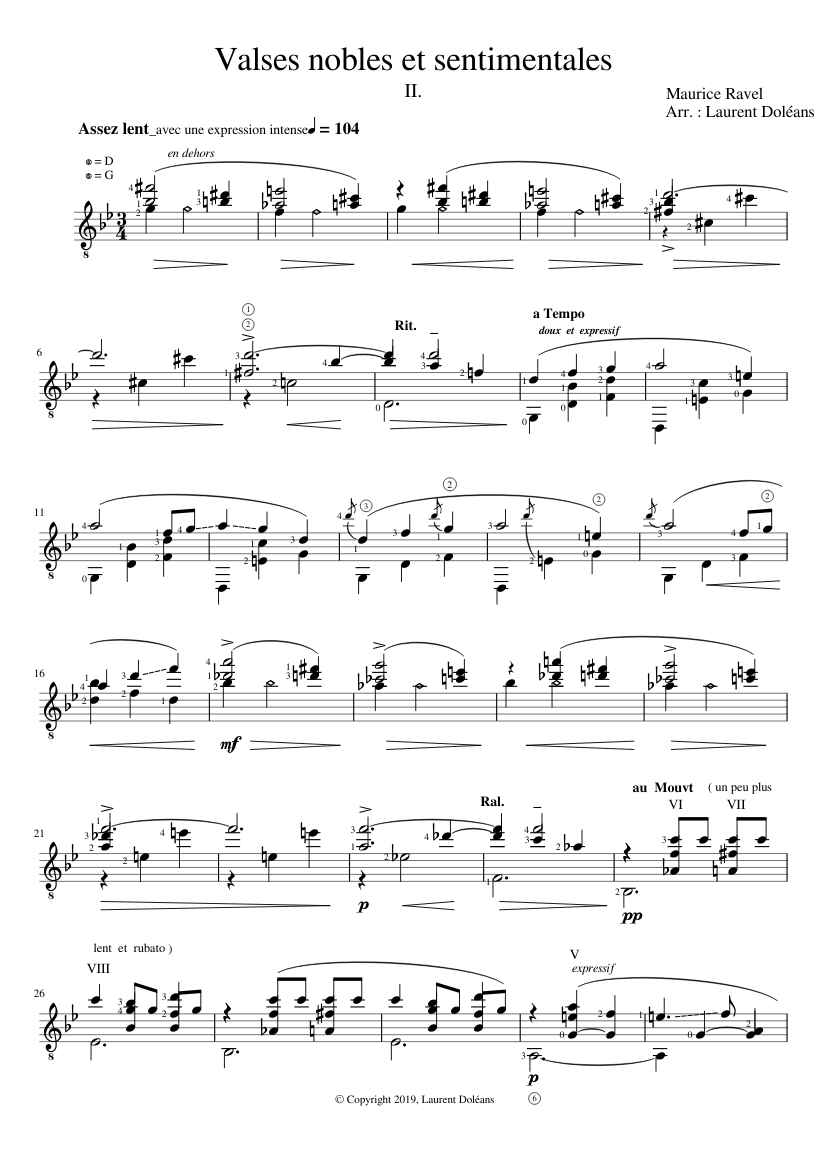 Valses nobles et sentimentales – Maurice Ravel Sheet music for Guitar (Solo) | Musescore.com