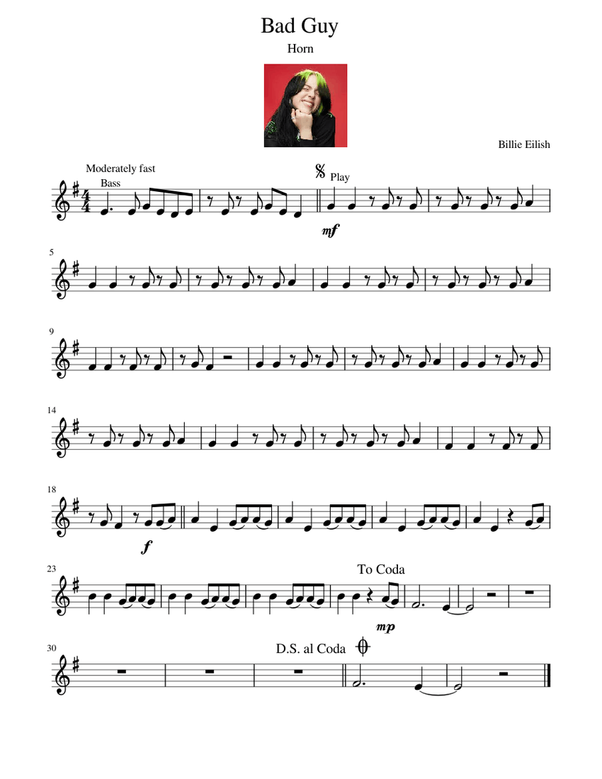 Bad Guy Sheet music for Vocals (Solo) | Musescore.com