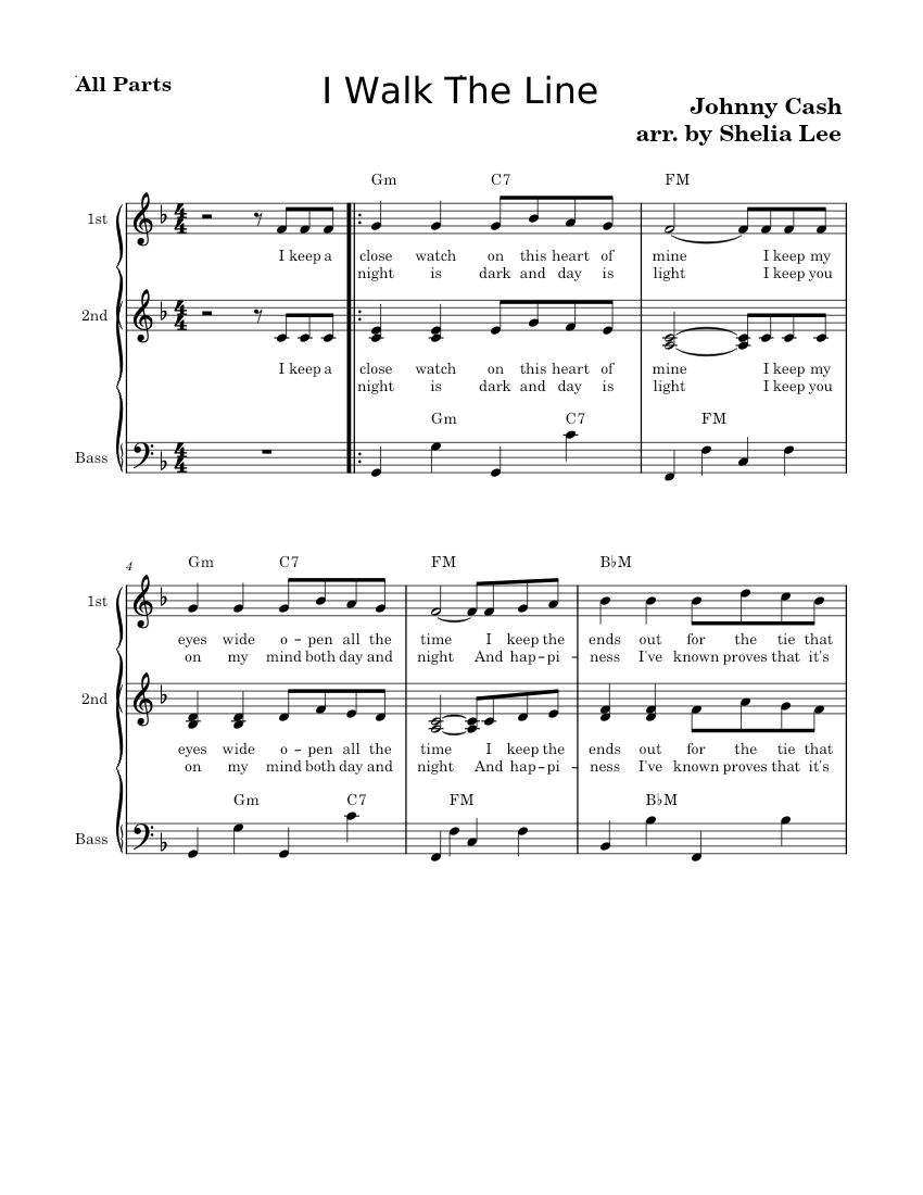 I Walk The Line – Johnny Cash Sheet music for Accordion (Piano Trio ...