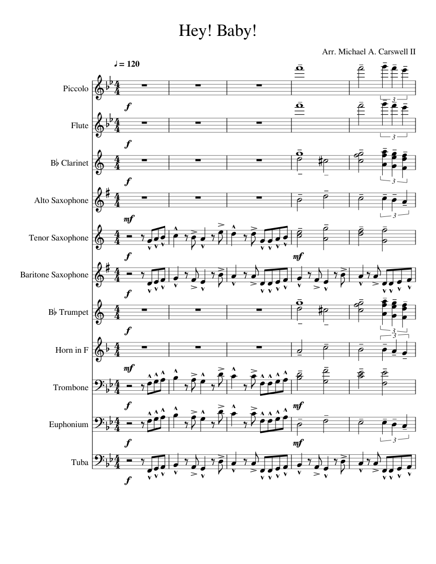 Hey Baby Sheet music for Trombone, Euphonium, Tuba, Flute piccolo ...