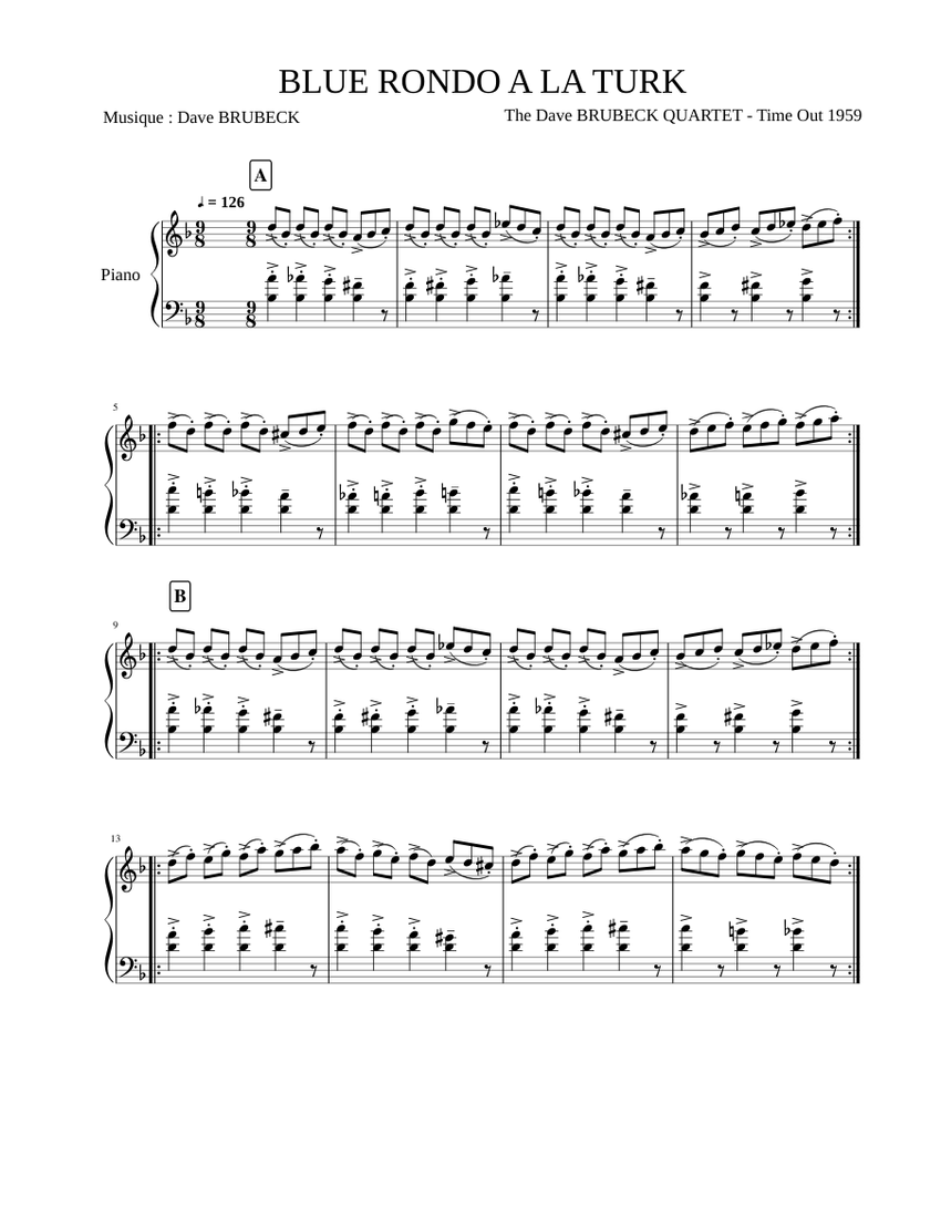 Blue Rondo A La Turk - Dave Brubeck Sheet music for Piano (Solo ...