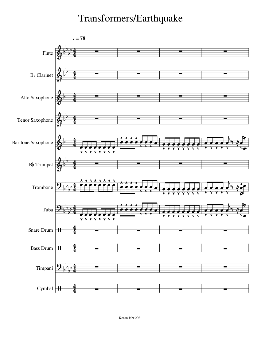 Transformers/Earthquake Sheet music for Trombone, Tuba, Flute, Clarinet ...