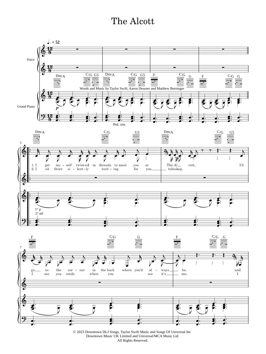 Play Official version of The Alcott Sheet Music by Taylor Swift for ...