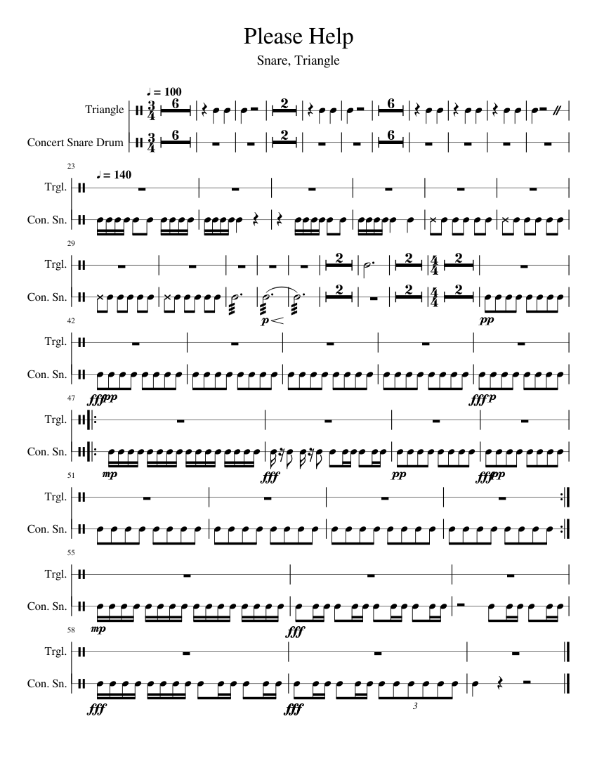 Please Help Snare Triangle Sheet music for Snare drum, Triangle (Mixed ...