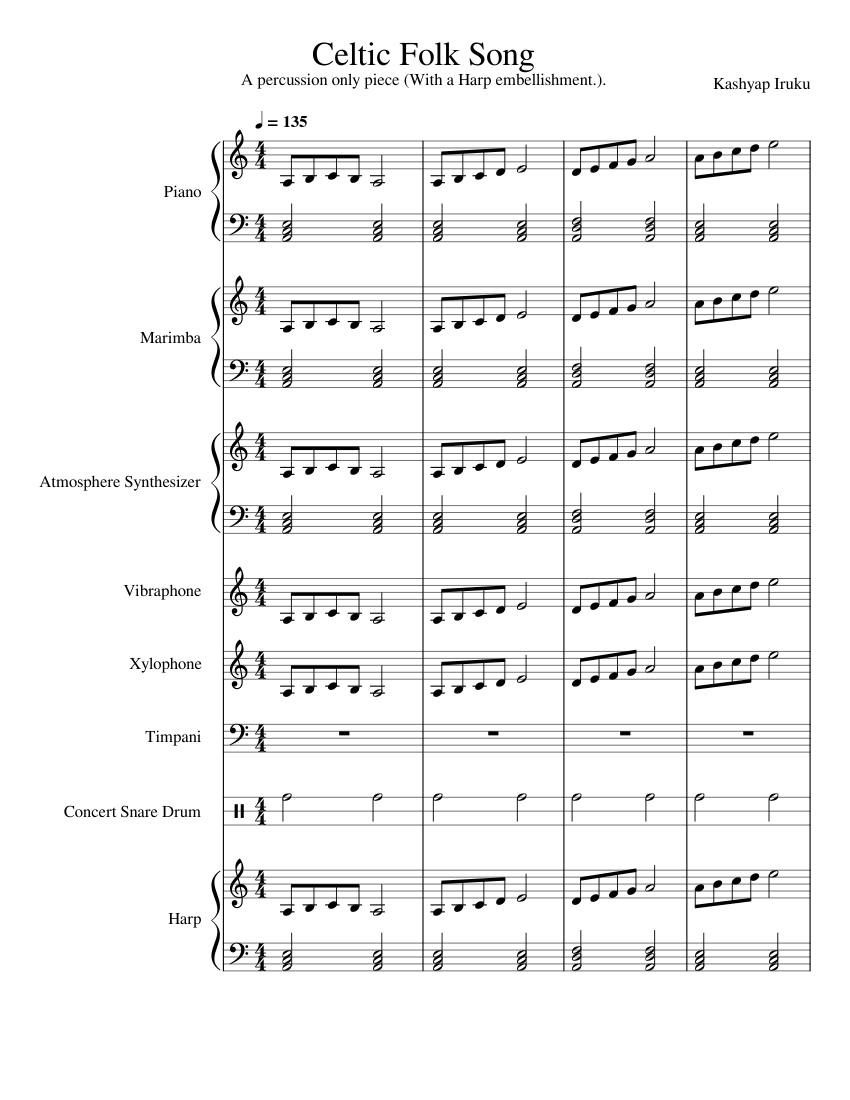 Irish Celtic Folk Song Sheet music for Piano, Timpani, Vibraphone ...