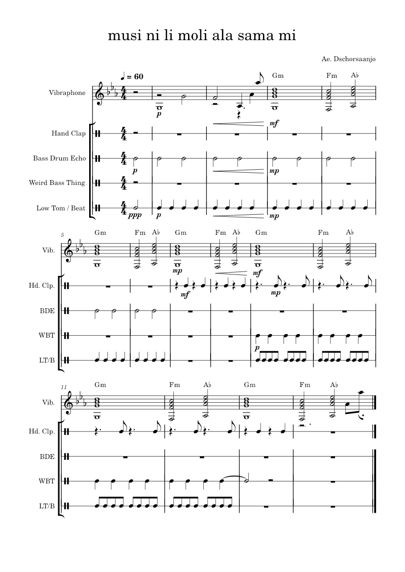 musi ni li moli ala sama mi Sheet music for Vibraphone, Drum group ...