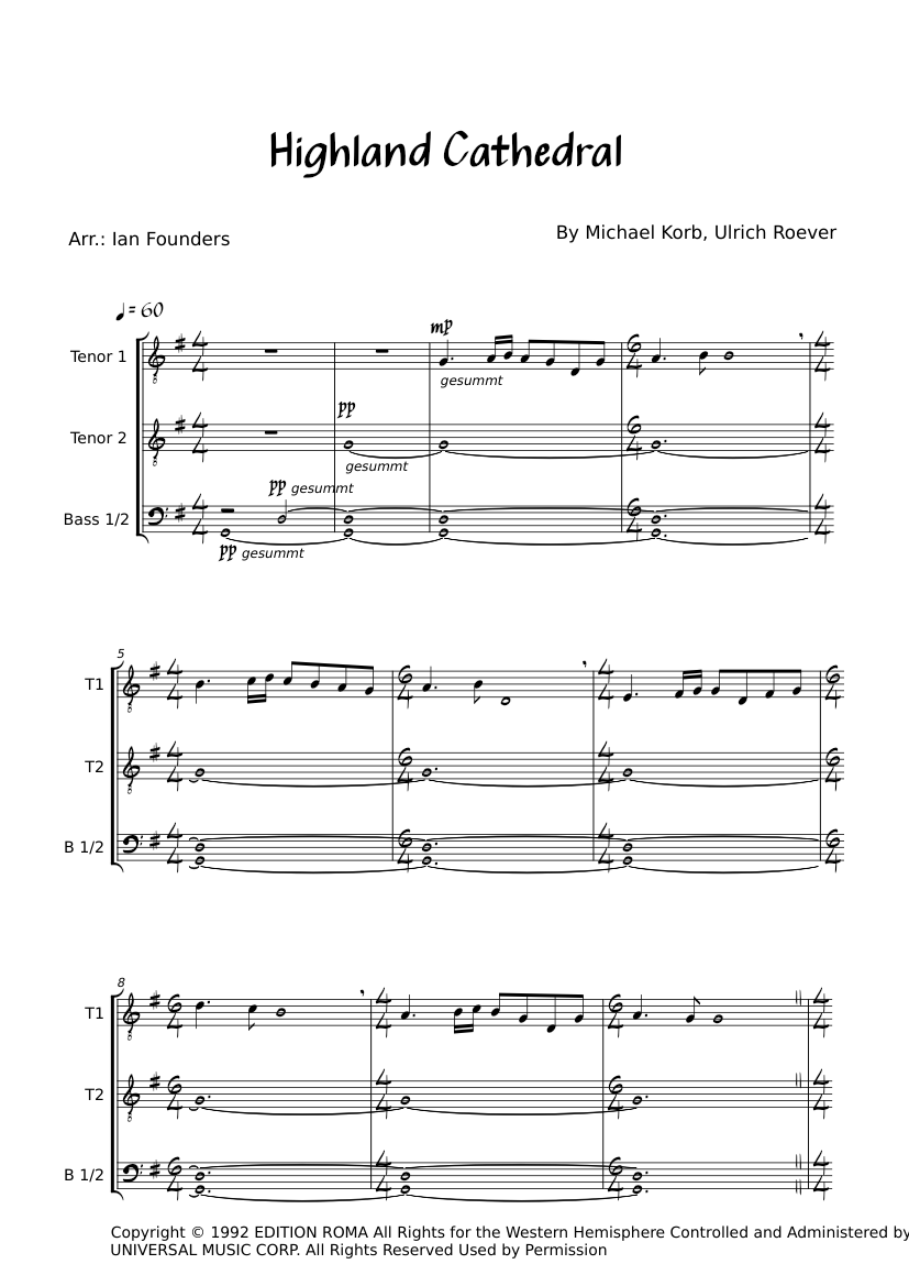 Highland Cathedral Sheet music for Bass guitar, Synthesizer (Men’s ...